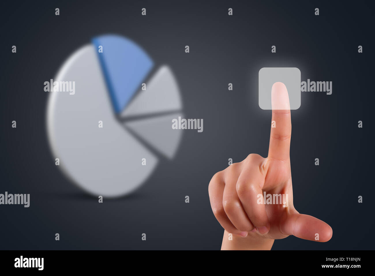 Young female hand finger touching or pressing digital button and graph ...