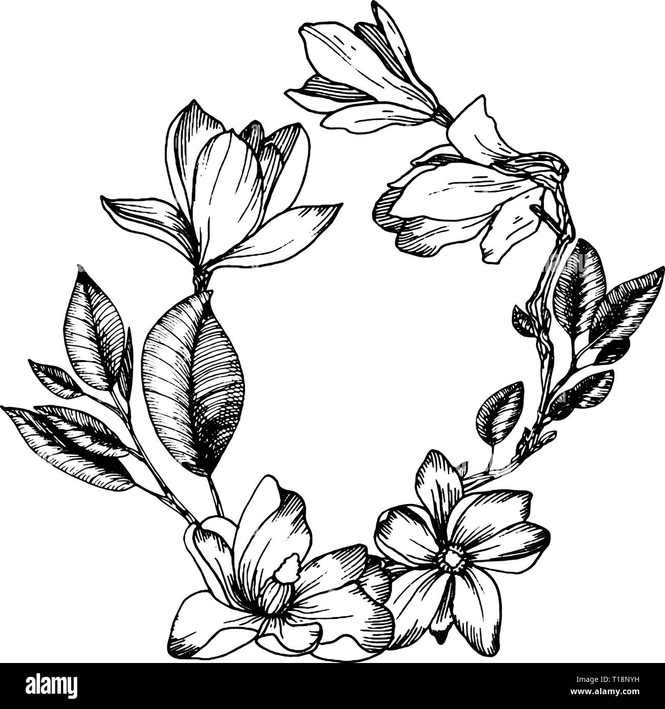 Wreath flowers leaves in Black and White Stock Photos & Images - Alamy