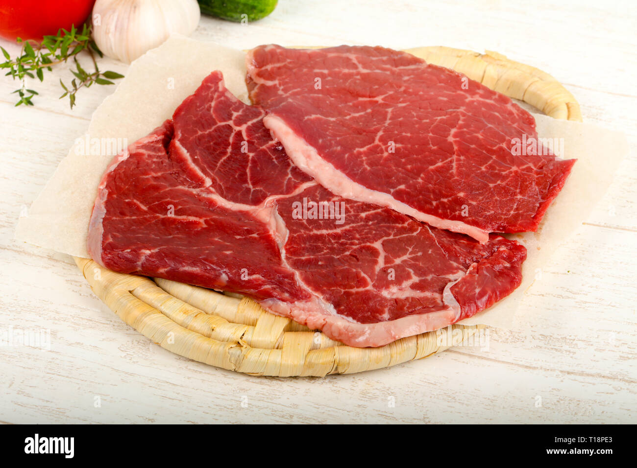Raw beef steak ready for cooking Stock Photo - Alamy