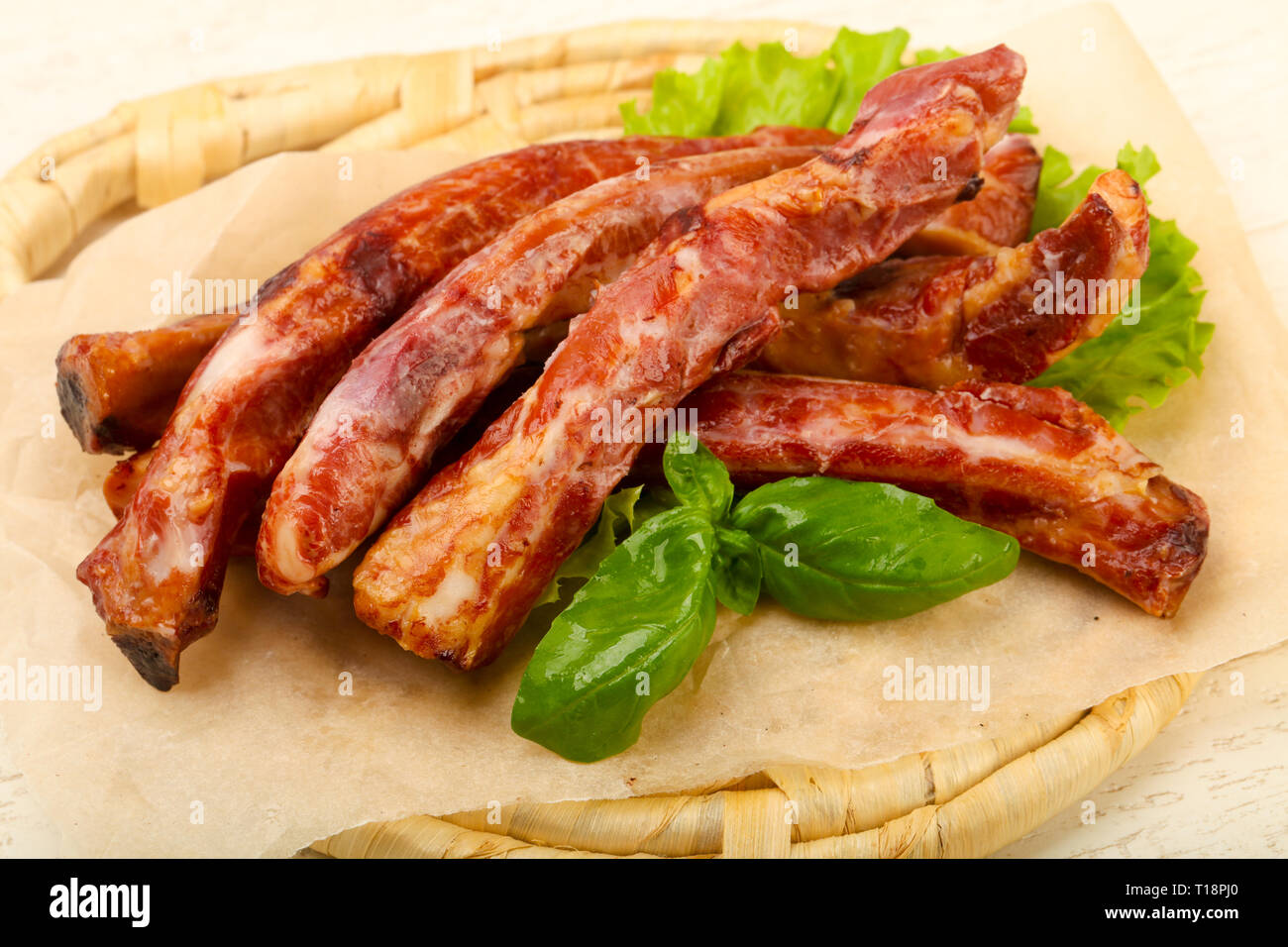 Smoked pork ribs snack Stock Photo - Alamy