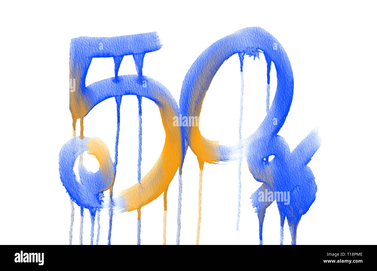 Colorful sign 50 presents off hand drawn by watercolor isolated on ...