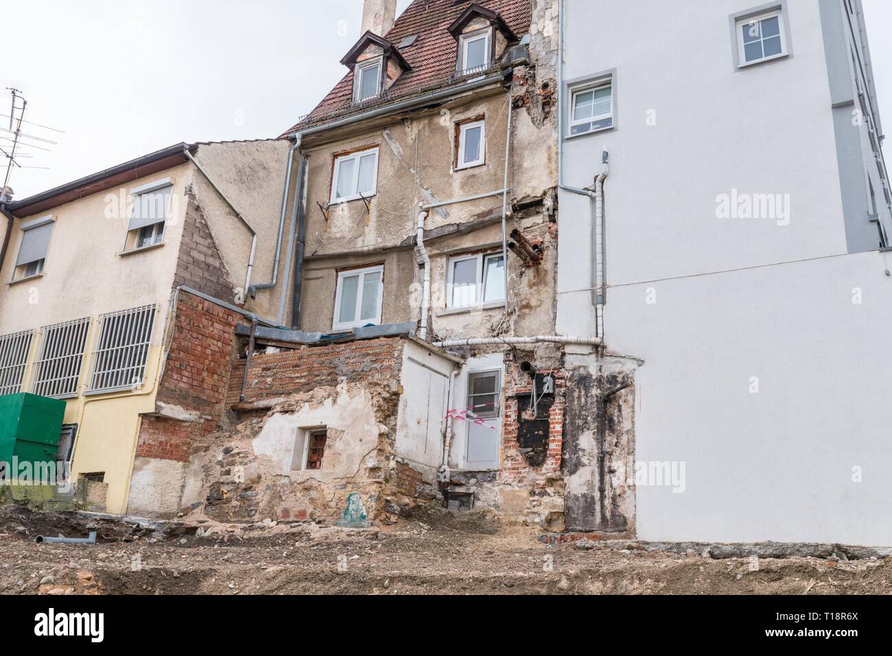 Photograph of a demolition house in danger of collapsing, Germany Stock ...