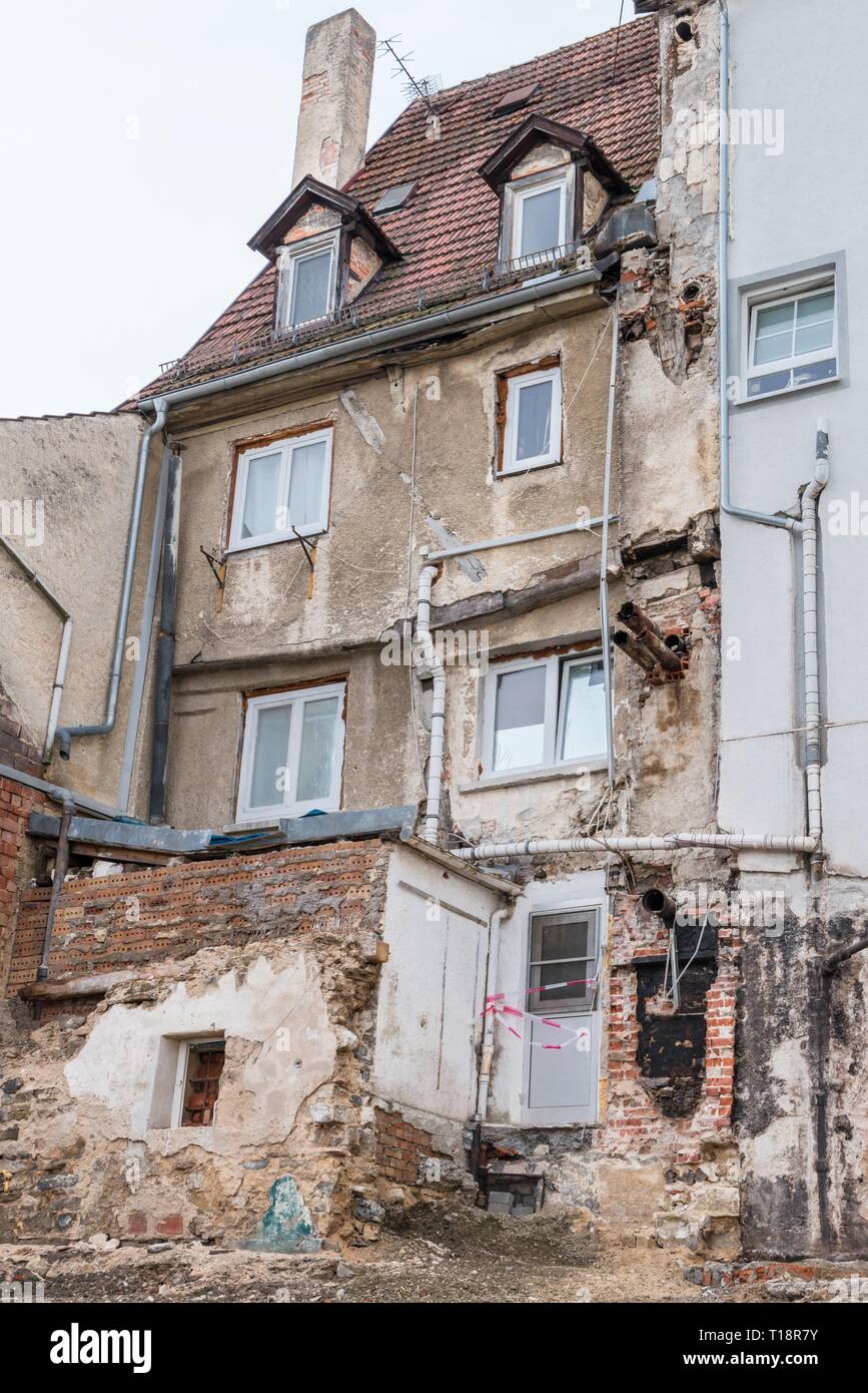 Photograph of a demolition house in danger of collapsing, Germany Stock ...