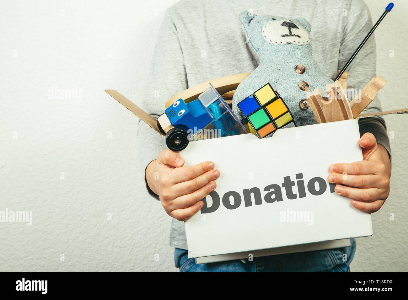 Child donation box toys hi-res stock photography and images - Alamy