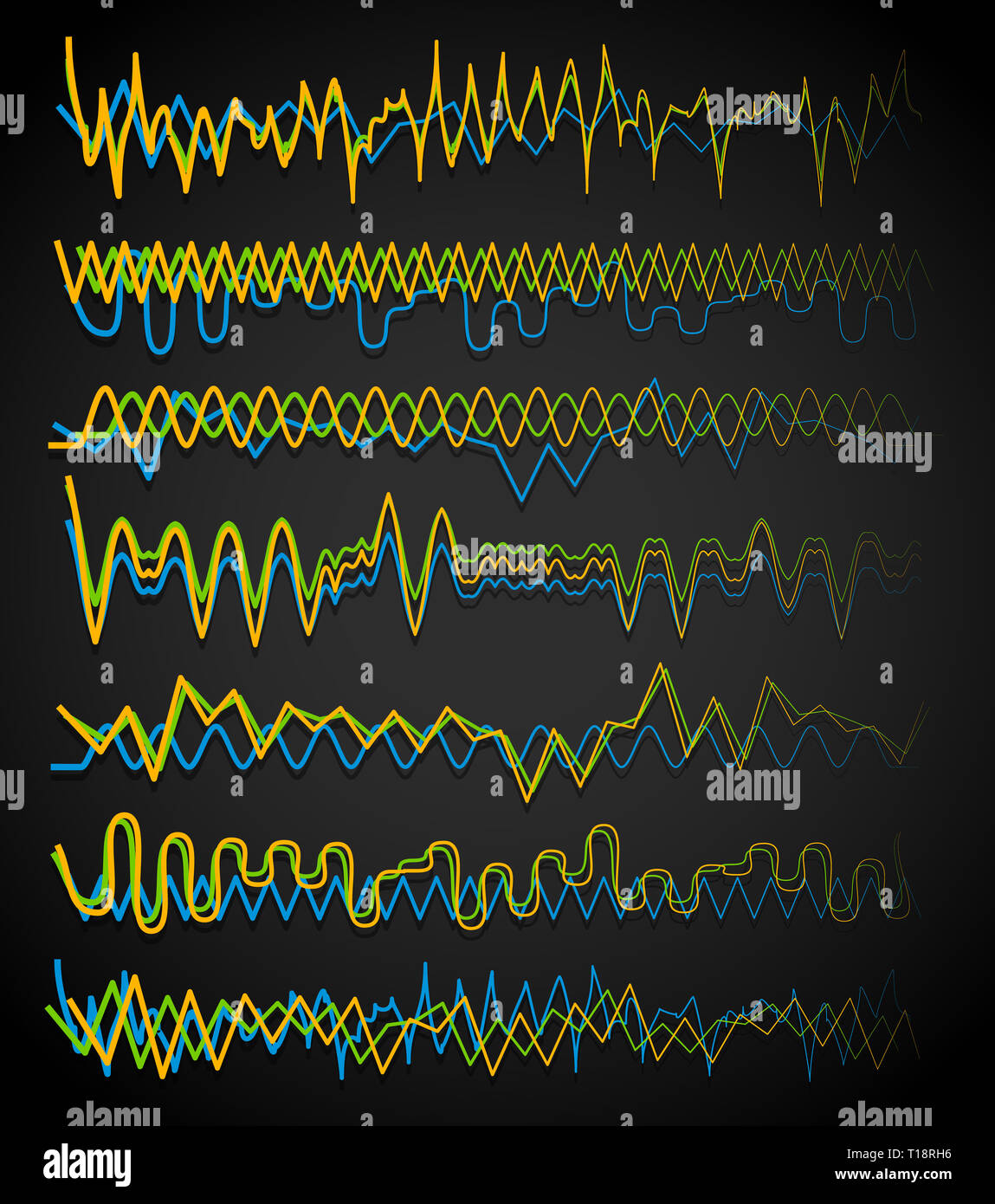 Equalizer (Eq) lines. Wavy, zigzag lines. Frequency, squiggle lines ...