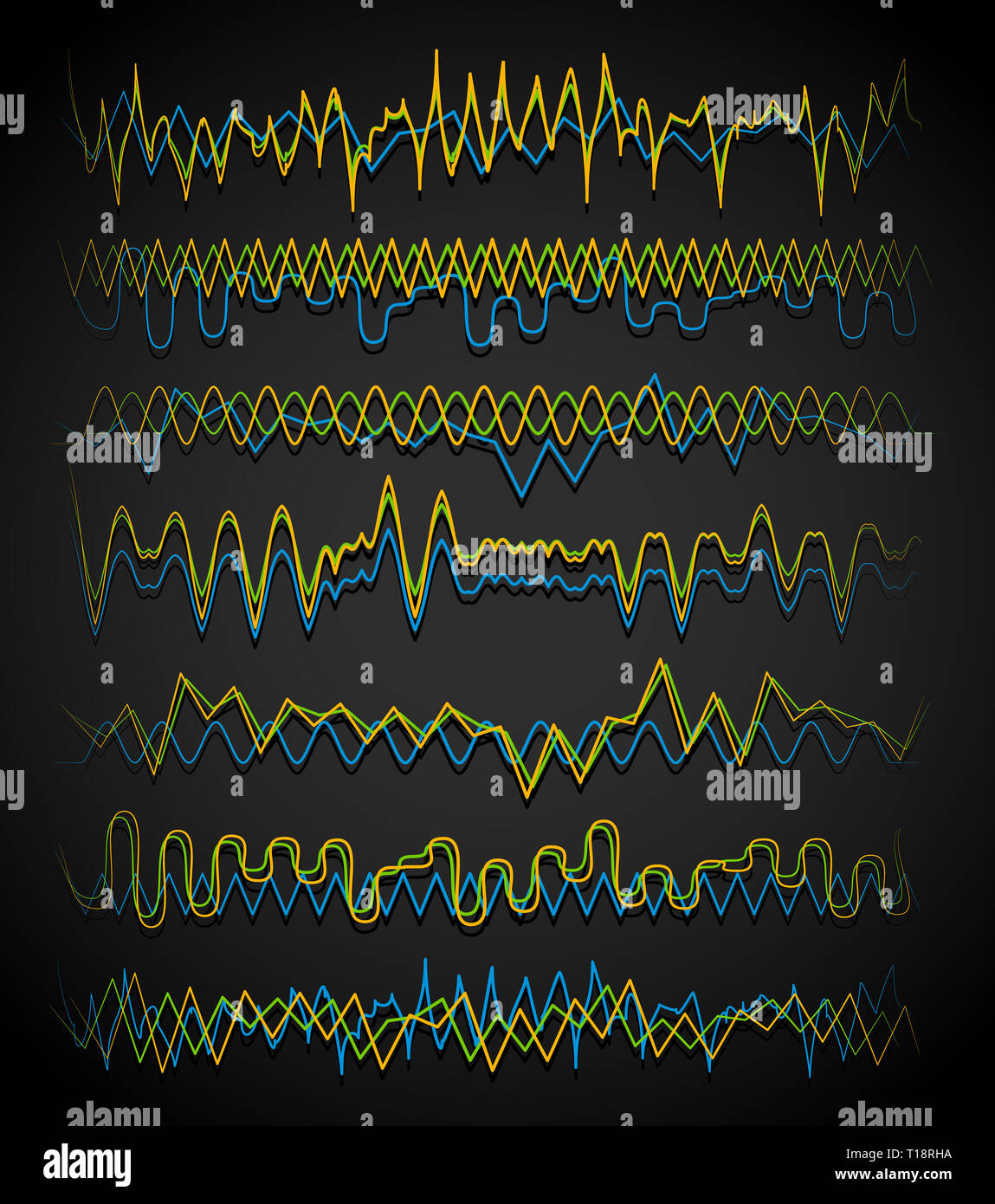 Equalizer (Eq) lines. Wavy, zigzag lines. Frequency, squiggle lines ...