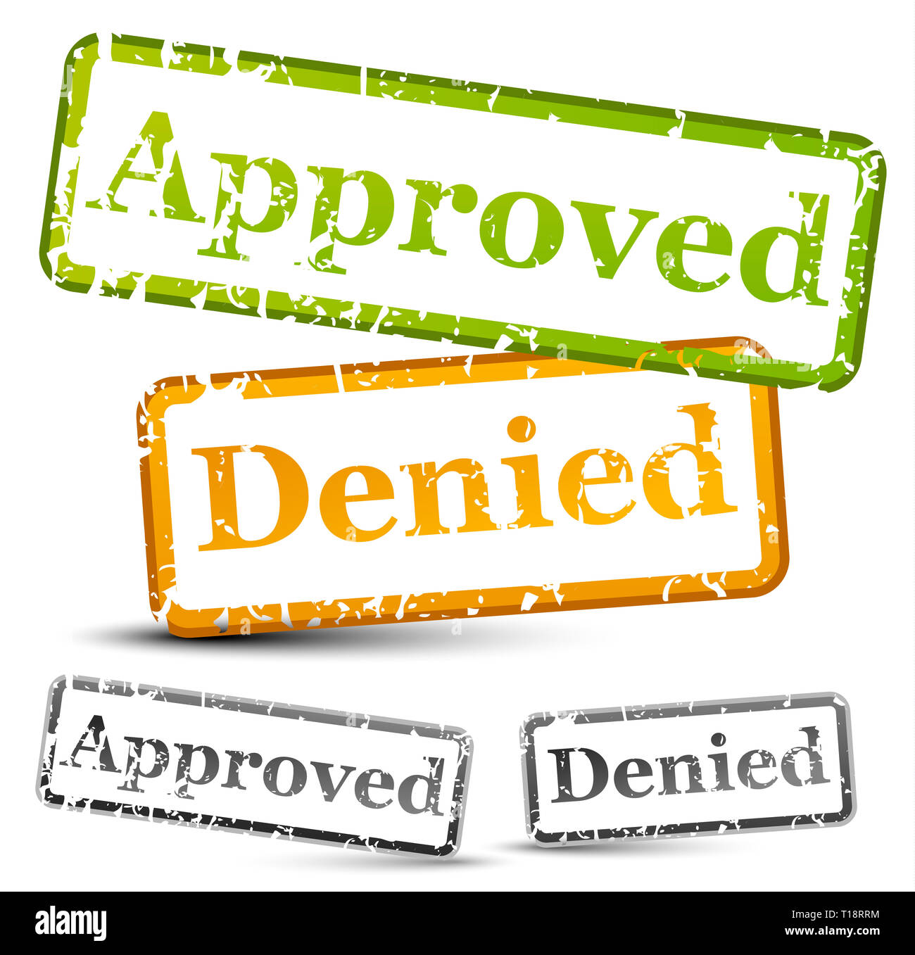 Approve and denied rubber stamps with weathered, grungy texture (with ...