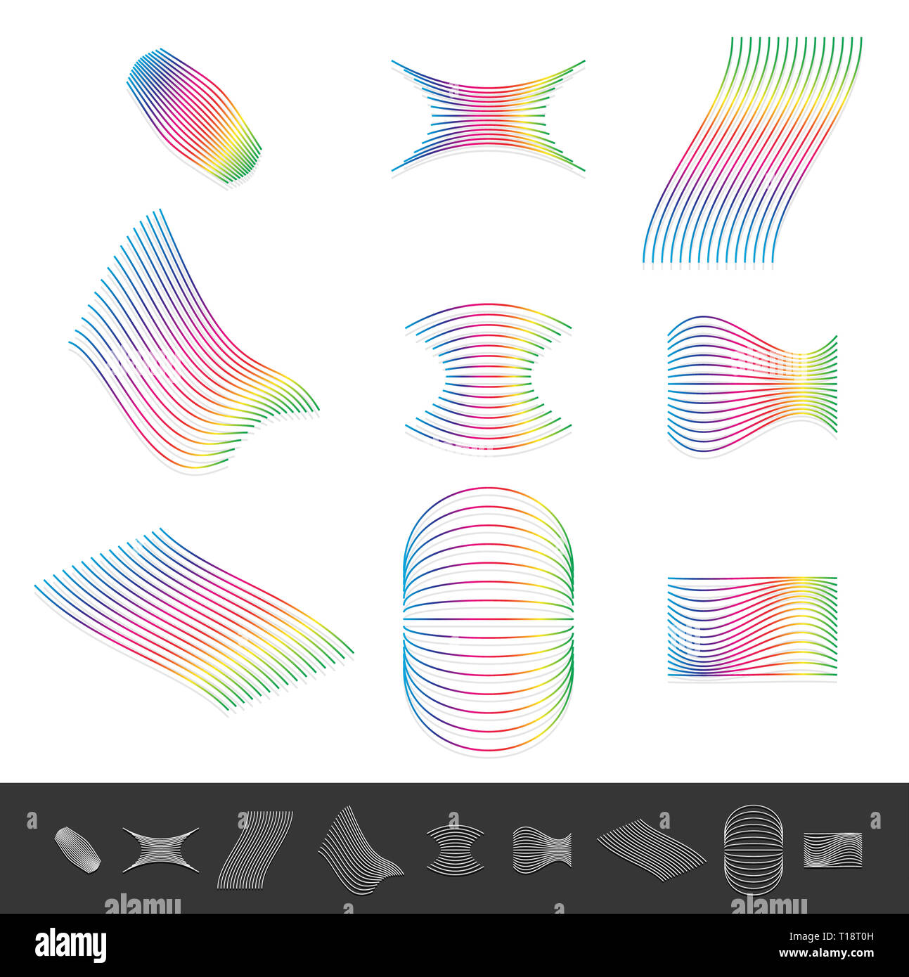 Different line design elements with spectrum color. Monochrome versions ...