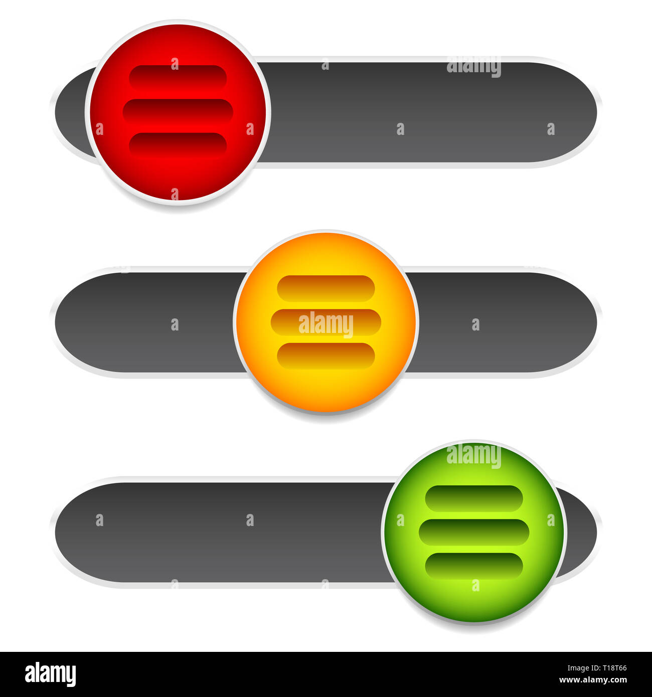 Horizontal sliders, adjust bars, 3 state buttons, levers Stock Photo ...