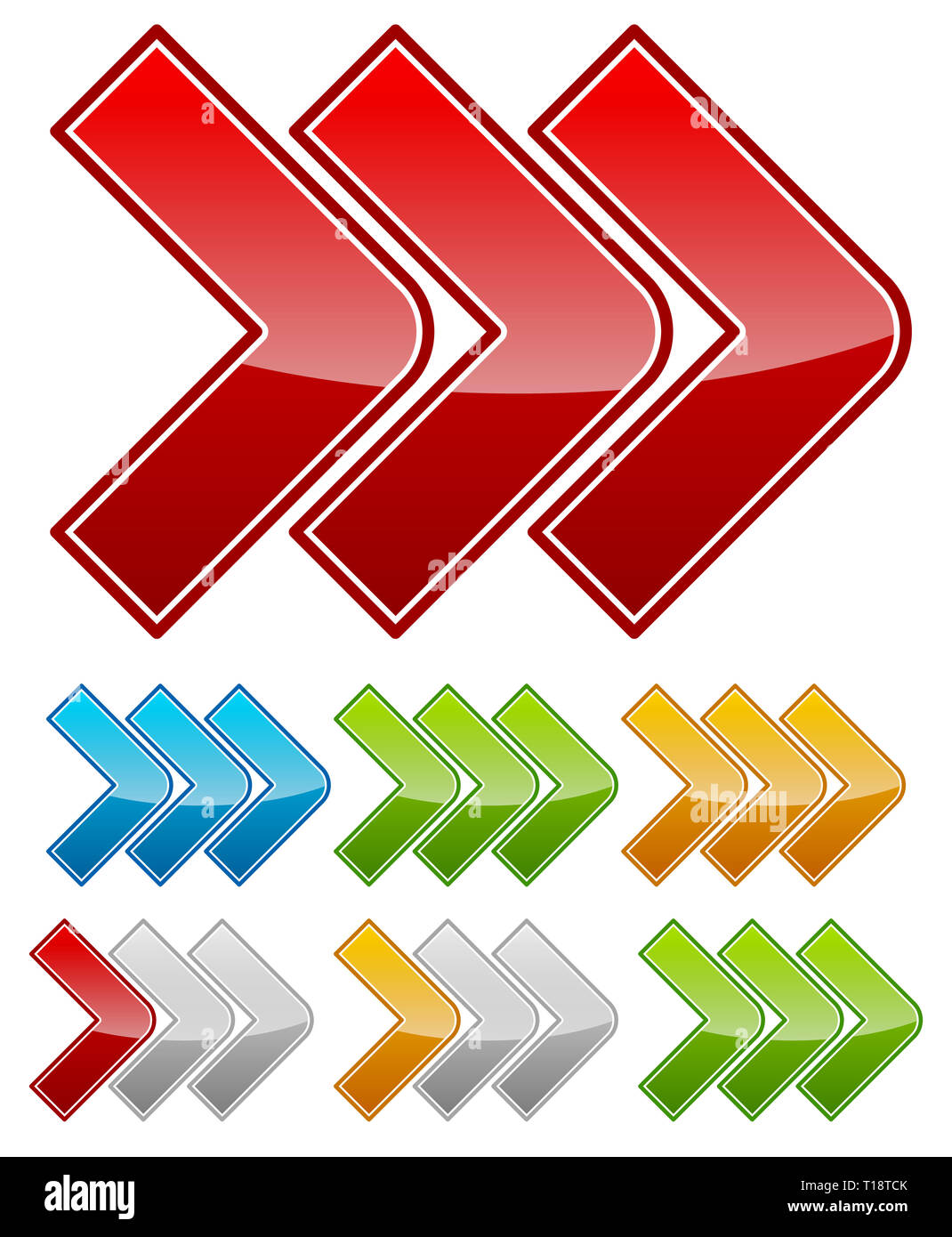 Glossy, bright triple right arrows - progress indicators Stock Photo ...