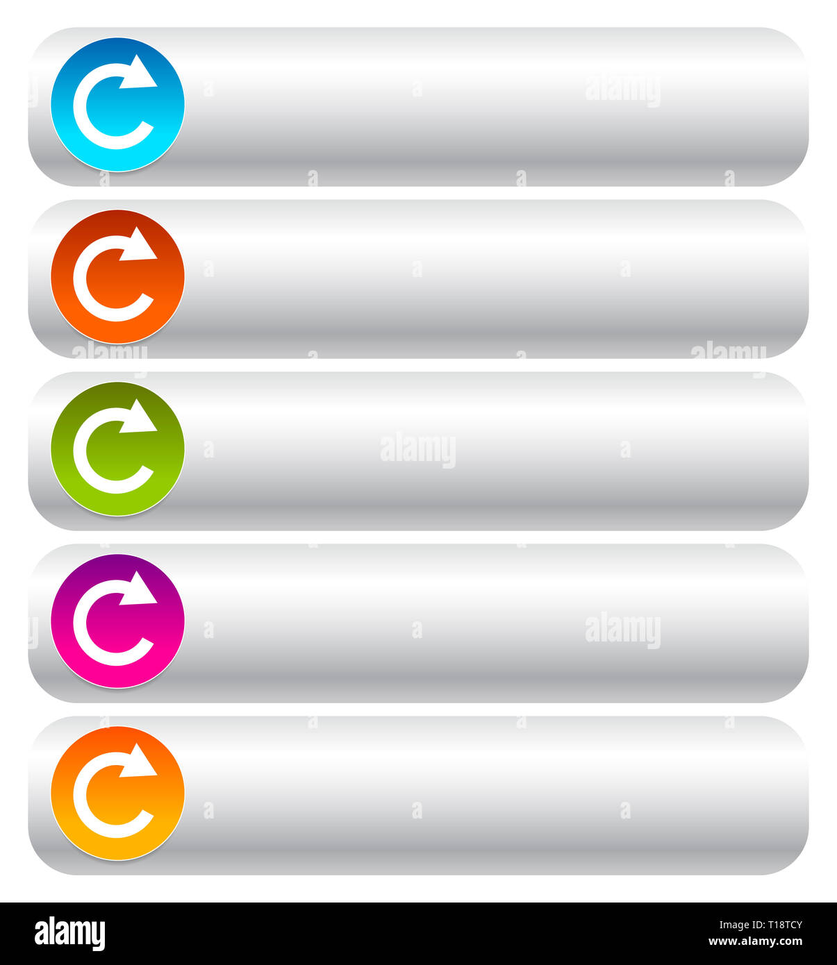 Oblong blank buttons with circular arrow in 5 colors Stock Photo - Alamy