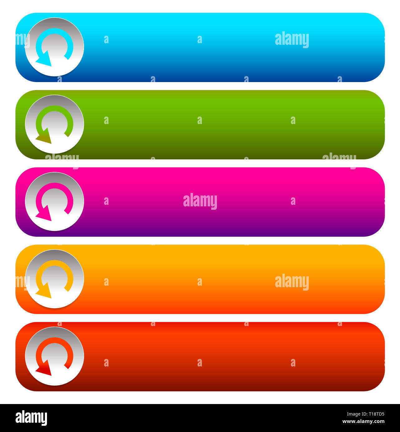 Oblong blank buttons with circular arrow in 5 colors Stock Photo - Alamy