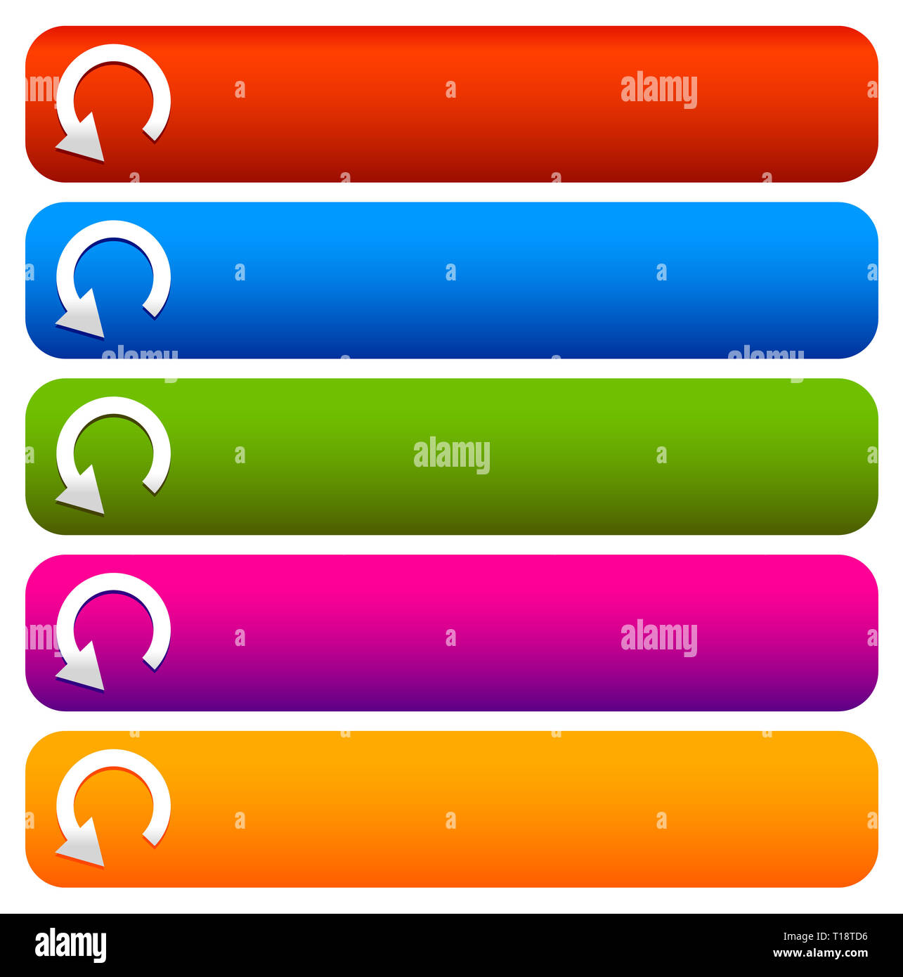Oblong blank buttons with circular arrow in 5 colors Stock Photo - Alamy