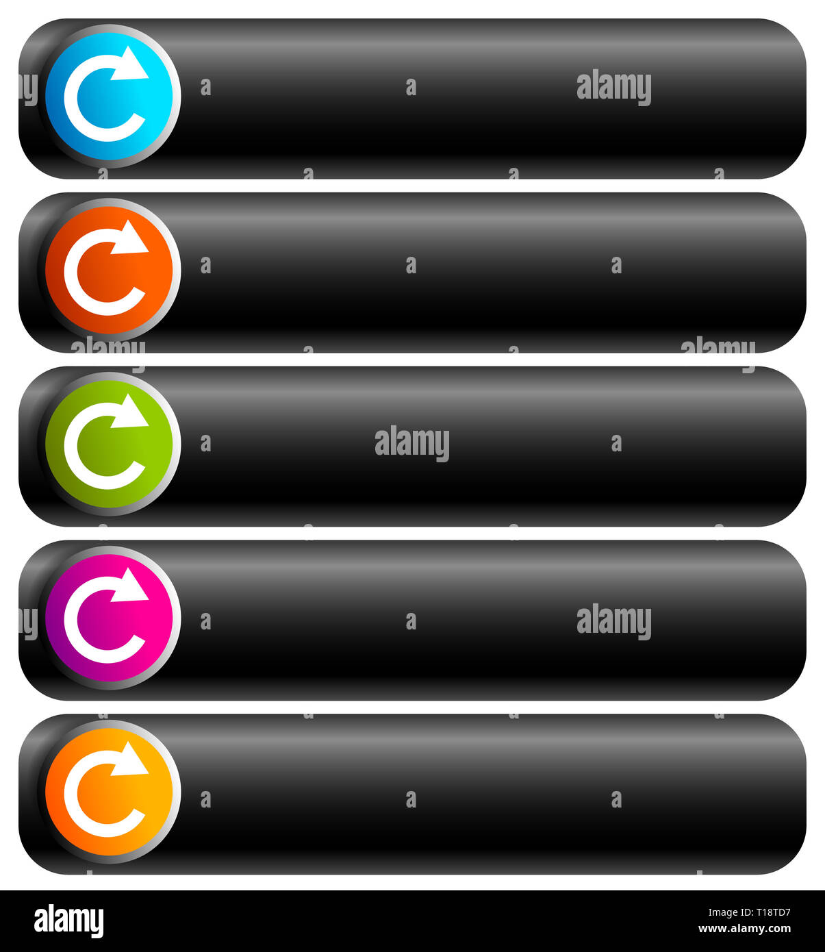 Oblong blank buttons with circular arrow in 5 colors Stock Photo - Alamy