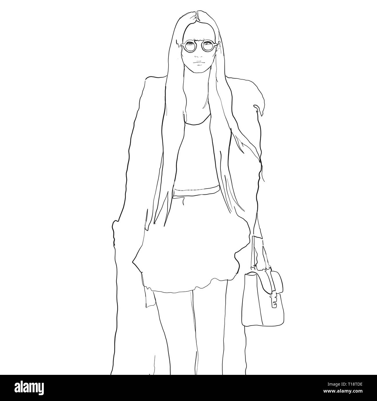 Fashion girl line drawing Stock Photo - Alamy