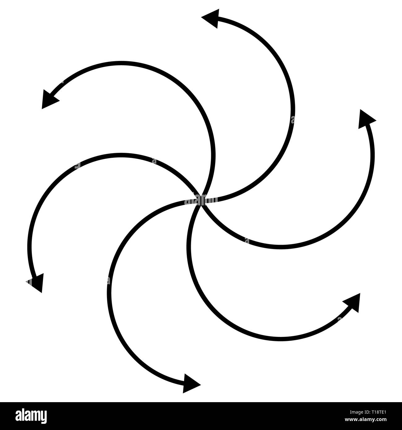 Cyclic, rotating curved arrows on white. editable Stock Photo - Alamy