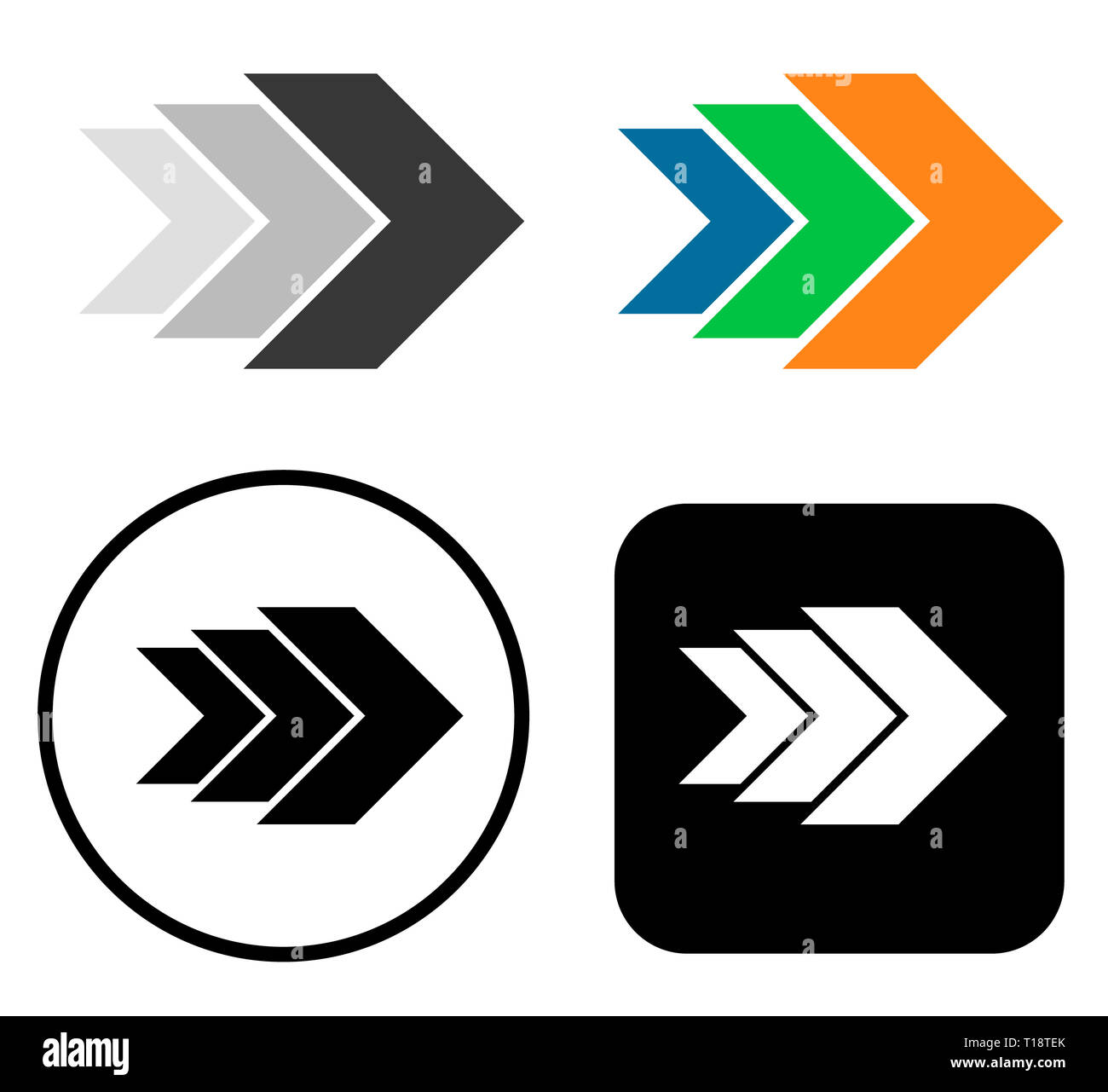 Growing triple right arrows - 4 variations Stock Photo - Alamy