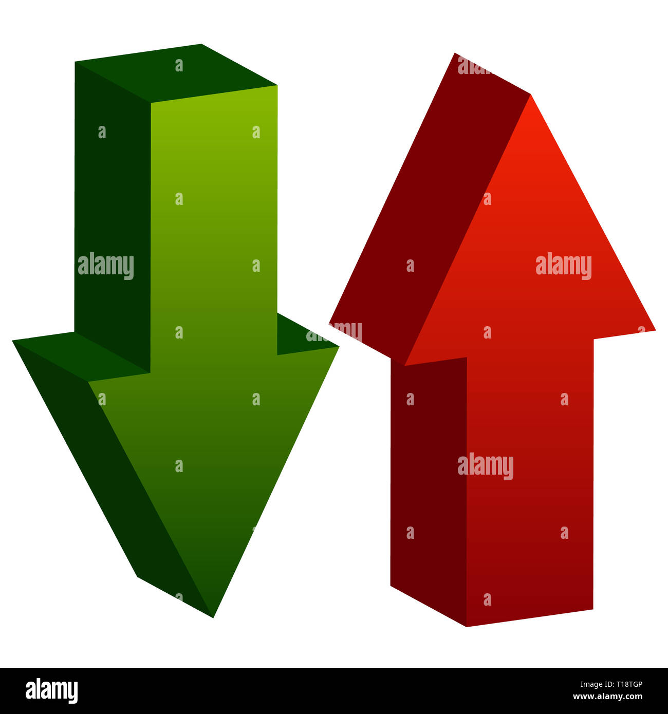 3d arrows point up and down in green and red. Editable vector. Growth ...