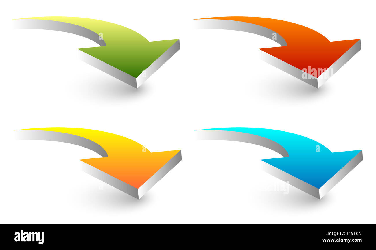 3d curved, bent arrows in four colors Stock Photo - Alamy