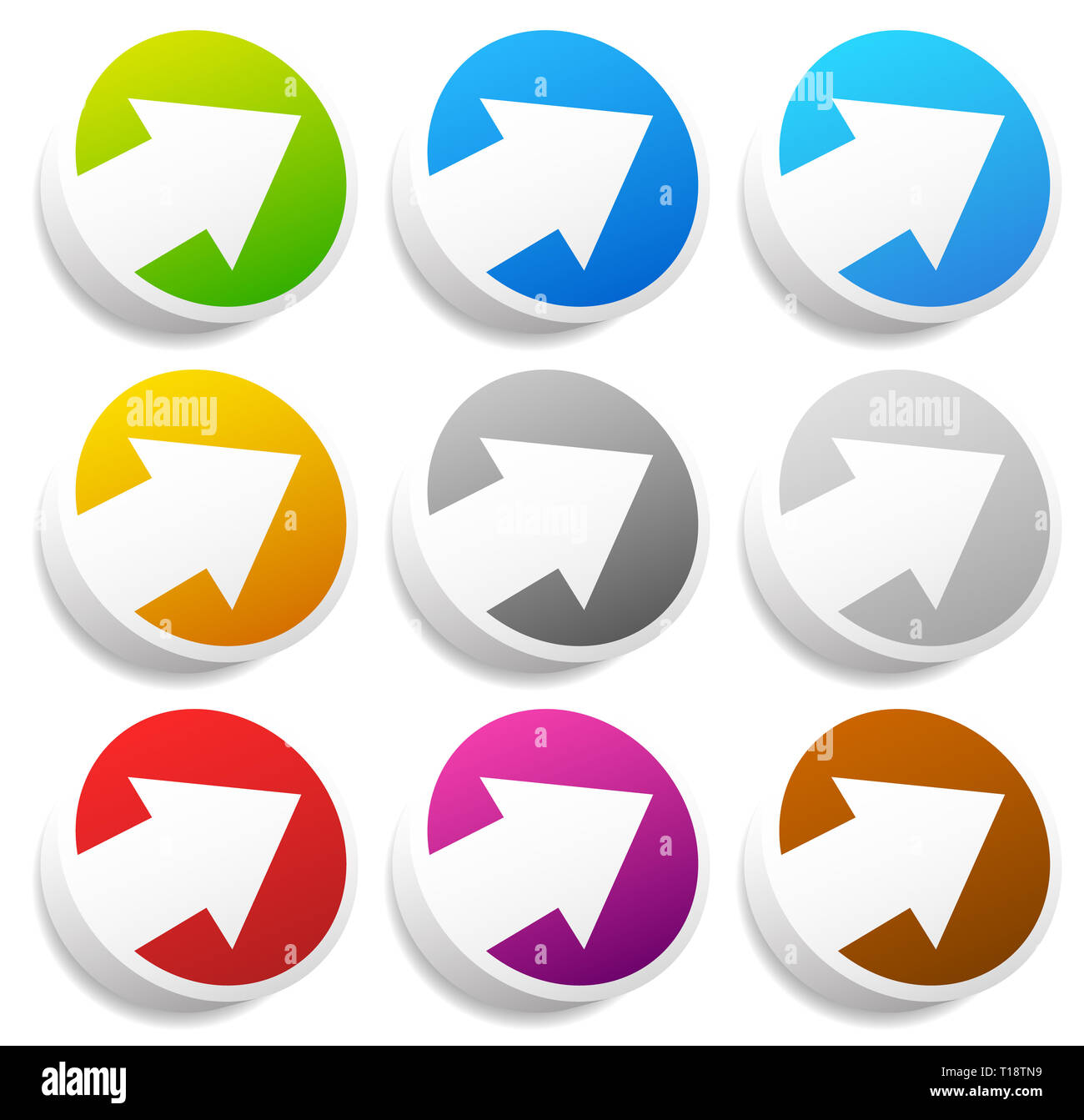 Diagonal arrow buttons, icons. Arrows pointing right and up with set 9 ...