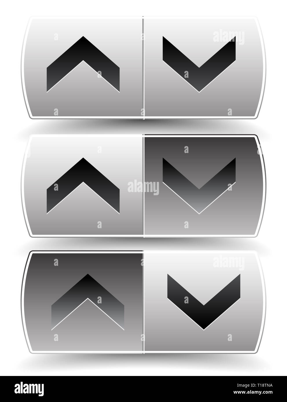 Up down arrow buttons with pressed, pushed versions. For vertical ...