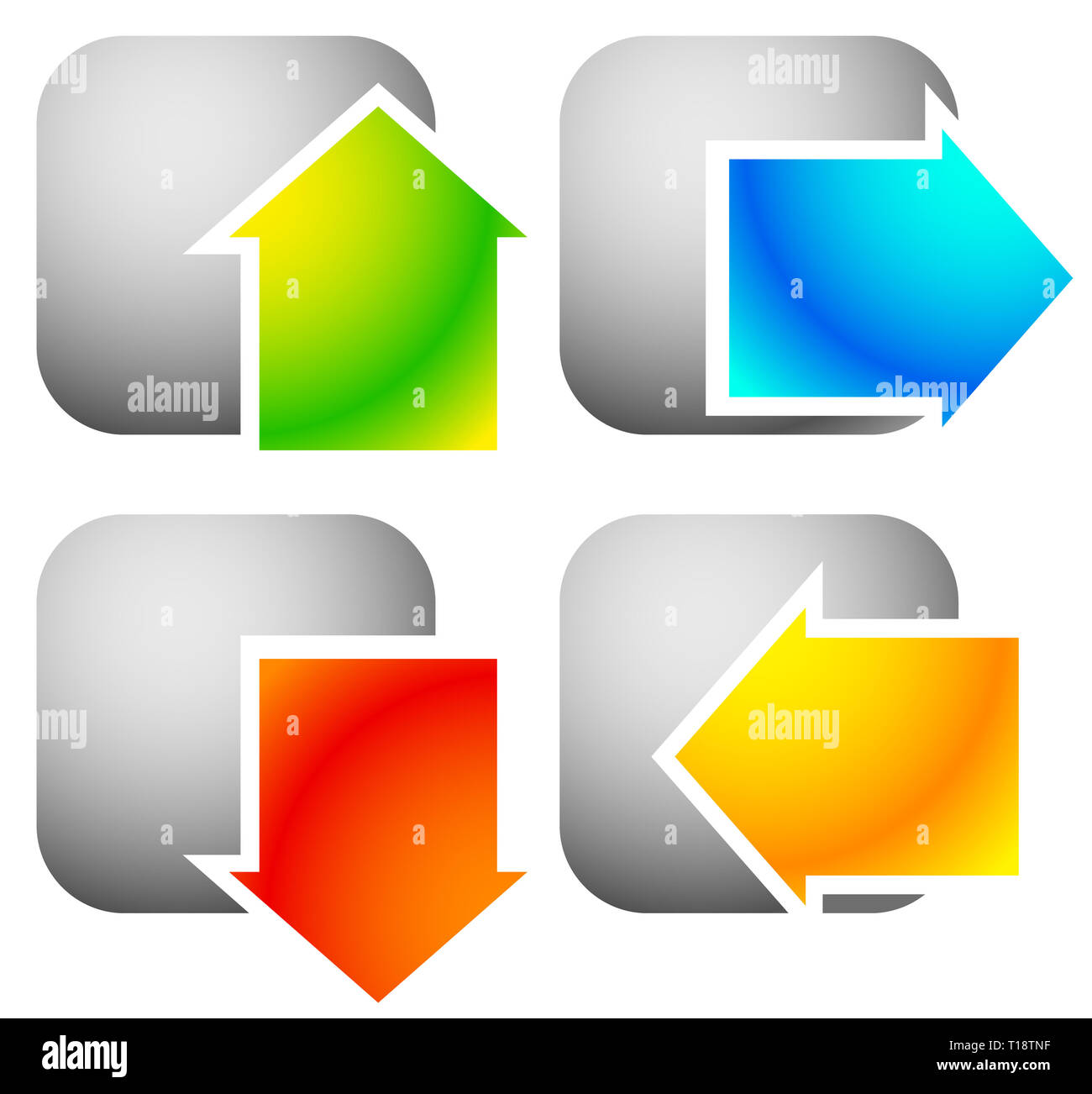 Colorful bold arrow icons. Arrows pointing to every direction. Left, right, up, down arrows ...