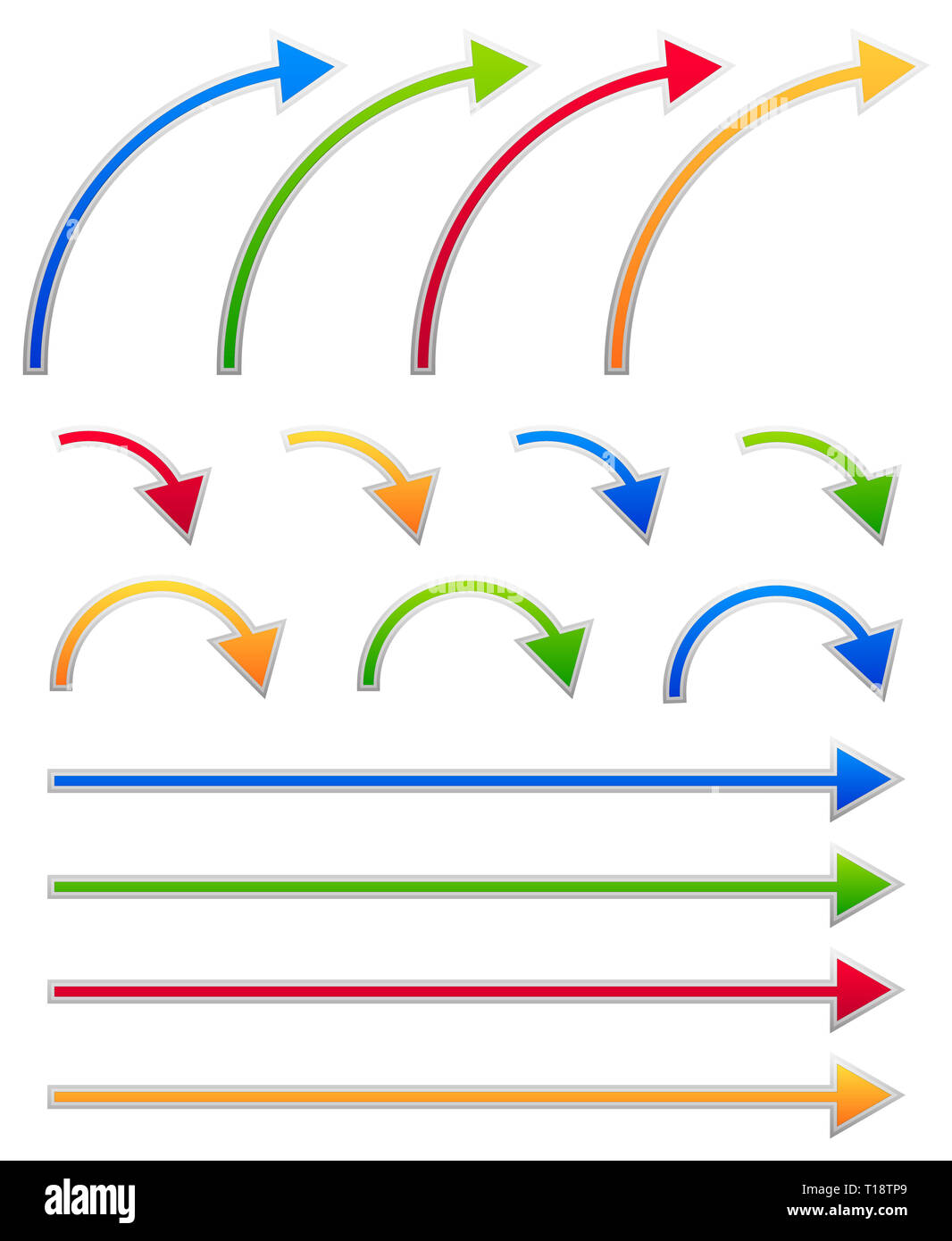 Colorful arrow sets. Straight and bent arrows Stock Photo - Alamy