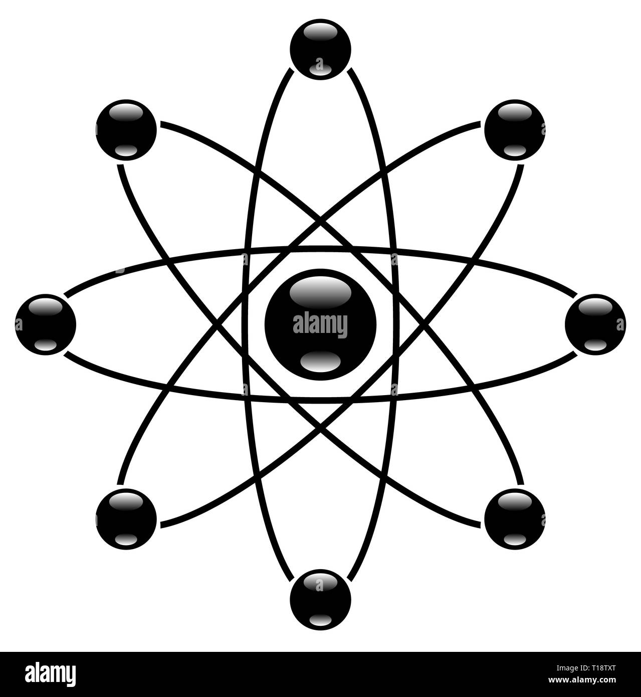 Simple molecule symbol with nucleus and orbitting neutrons Stock Photo ...
