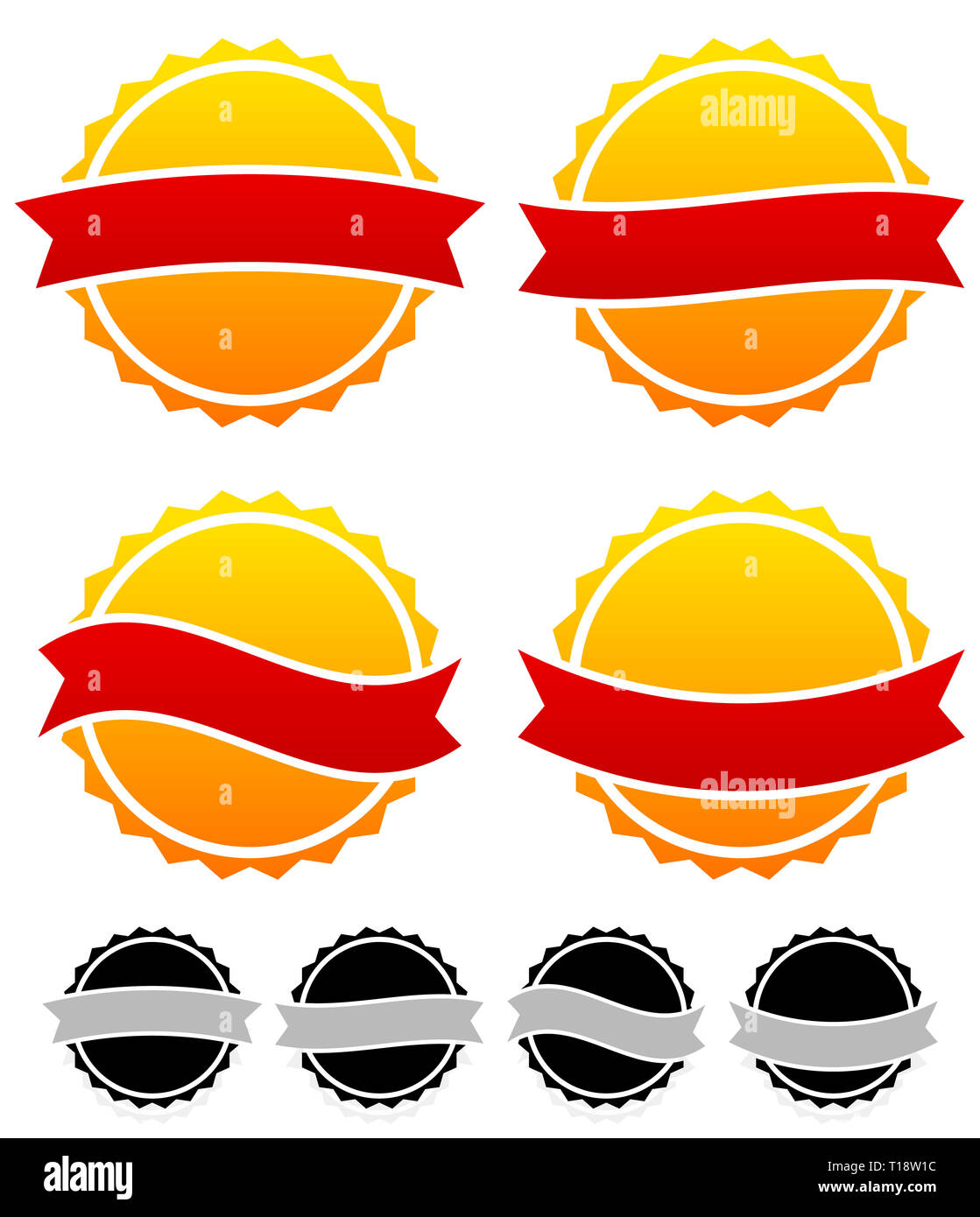 Badge, pin templates with banners. Vector graphic Stock Photo - Alamy