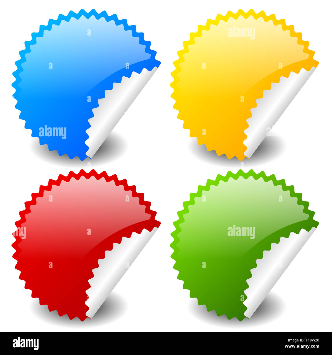 Starburst shapes as stickers in 4 colors, blue, yellow, red and green ...