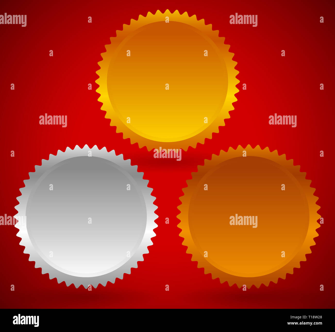 Golde, silver, bronze medals, starburst. Award, fiirst three places ...