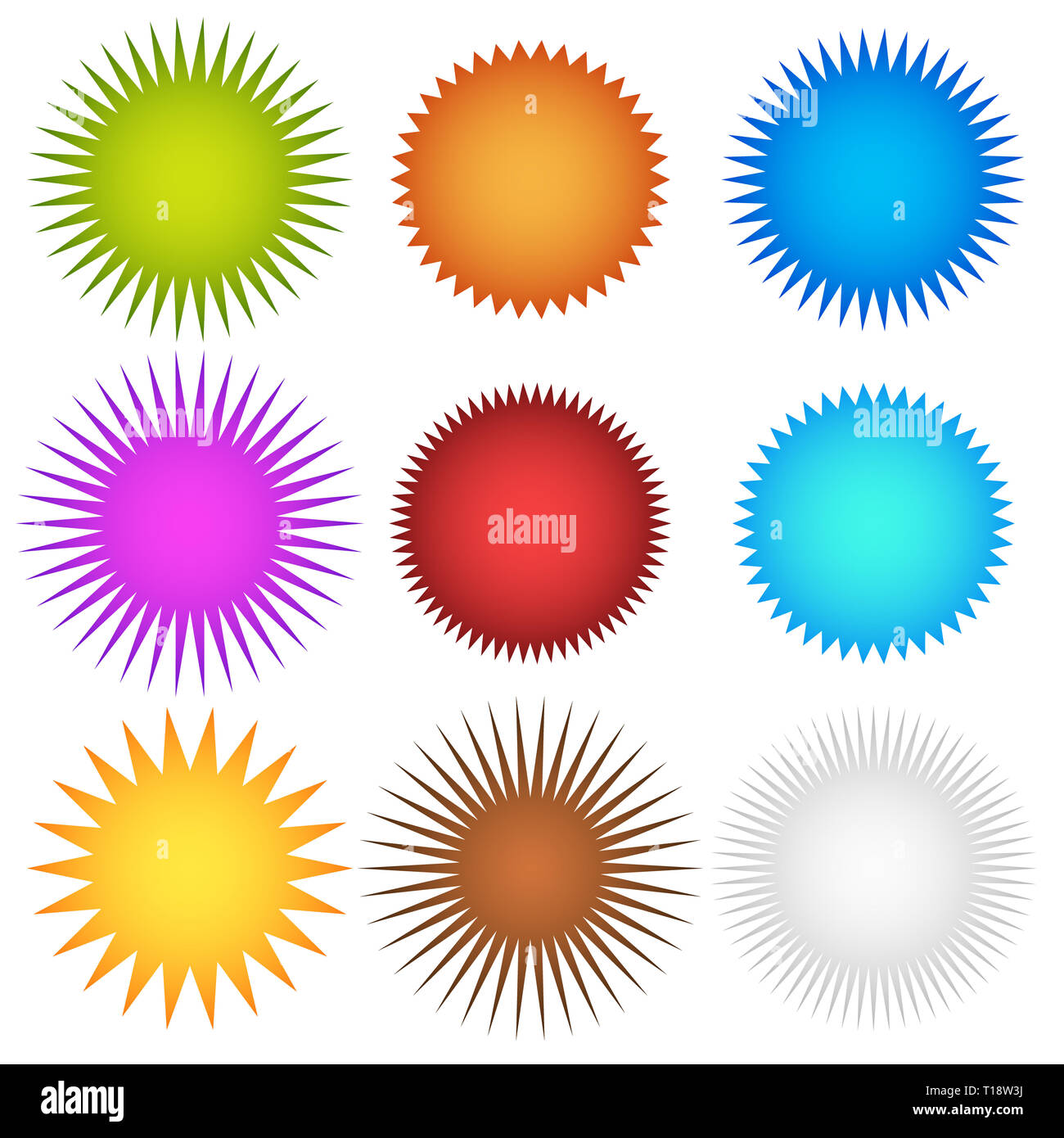 Colorful starburst, flash, badge set. vector graphics Stock Photo - Alamy