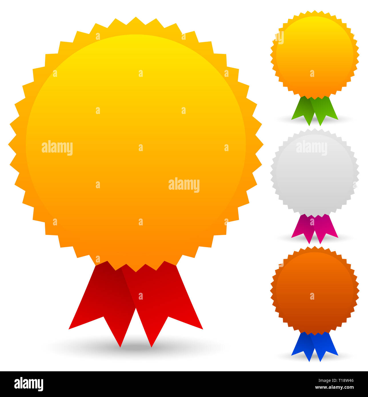 Gold silver bronze medallions with different colored ribbons Stock ...