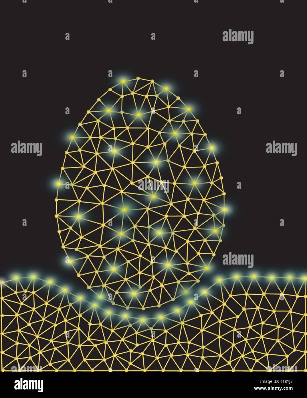 Abstract Easter eggs consisting of lines and glowing or neon dots ...