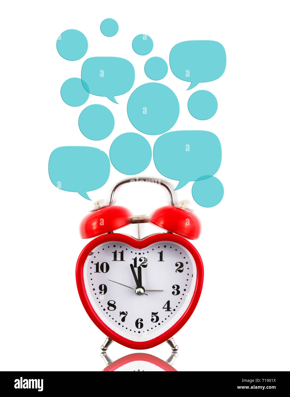 Red heart alarm clock with blank talk bubbles templates Stock Photo - Alamy