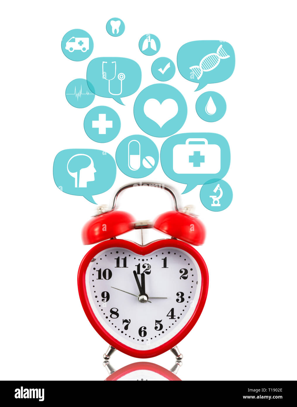 Heart alarm clock with medical icons in talk bubbles isolated Stock ...