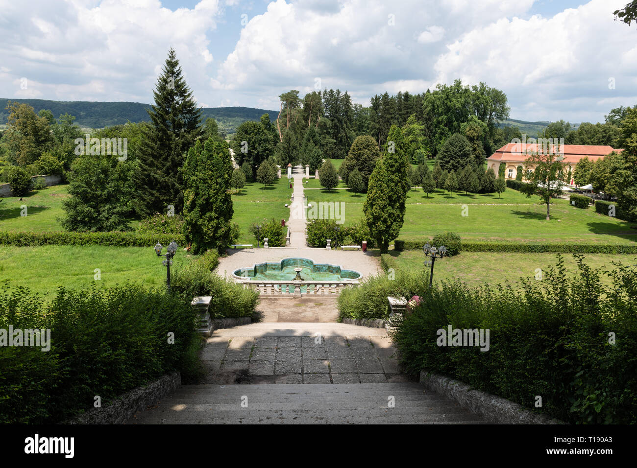 Detail from the outdoor garden of the old Palace Brukenthal Avrig in ...