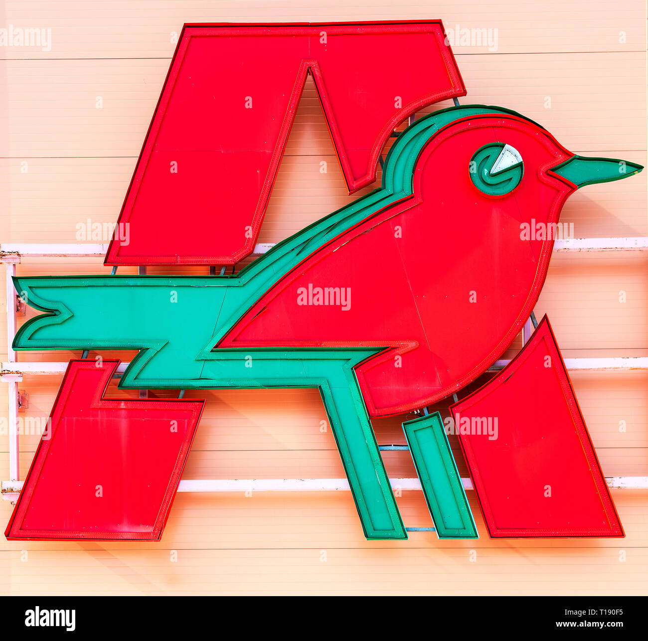 Samara, Russia - March 23, 2019: Auchan store logo. Auchan is a French ...