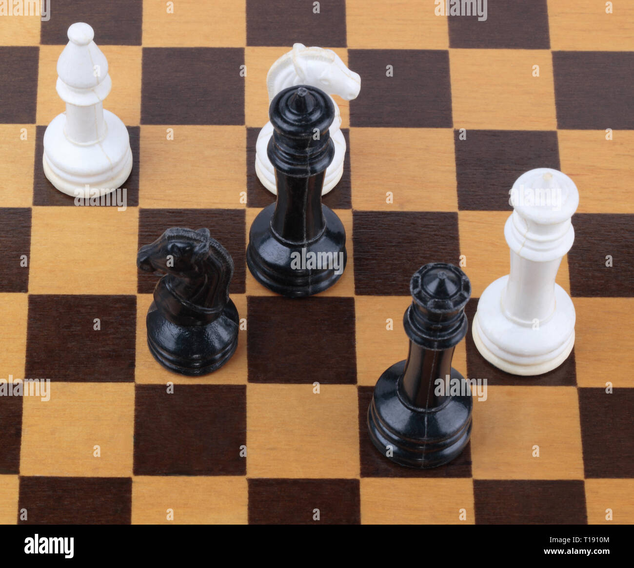 wooden checkerboard with figures Stock Photo - Alamy