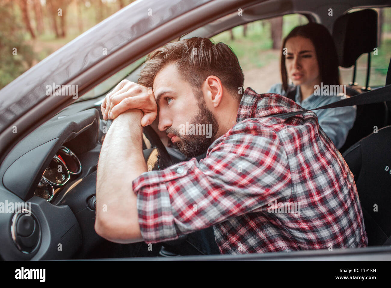Girl is arguing with her boyfriend. She is unhappy and has something to ...