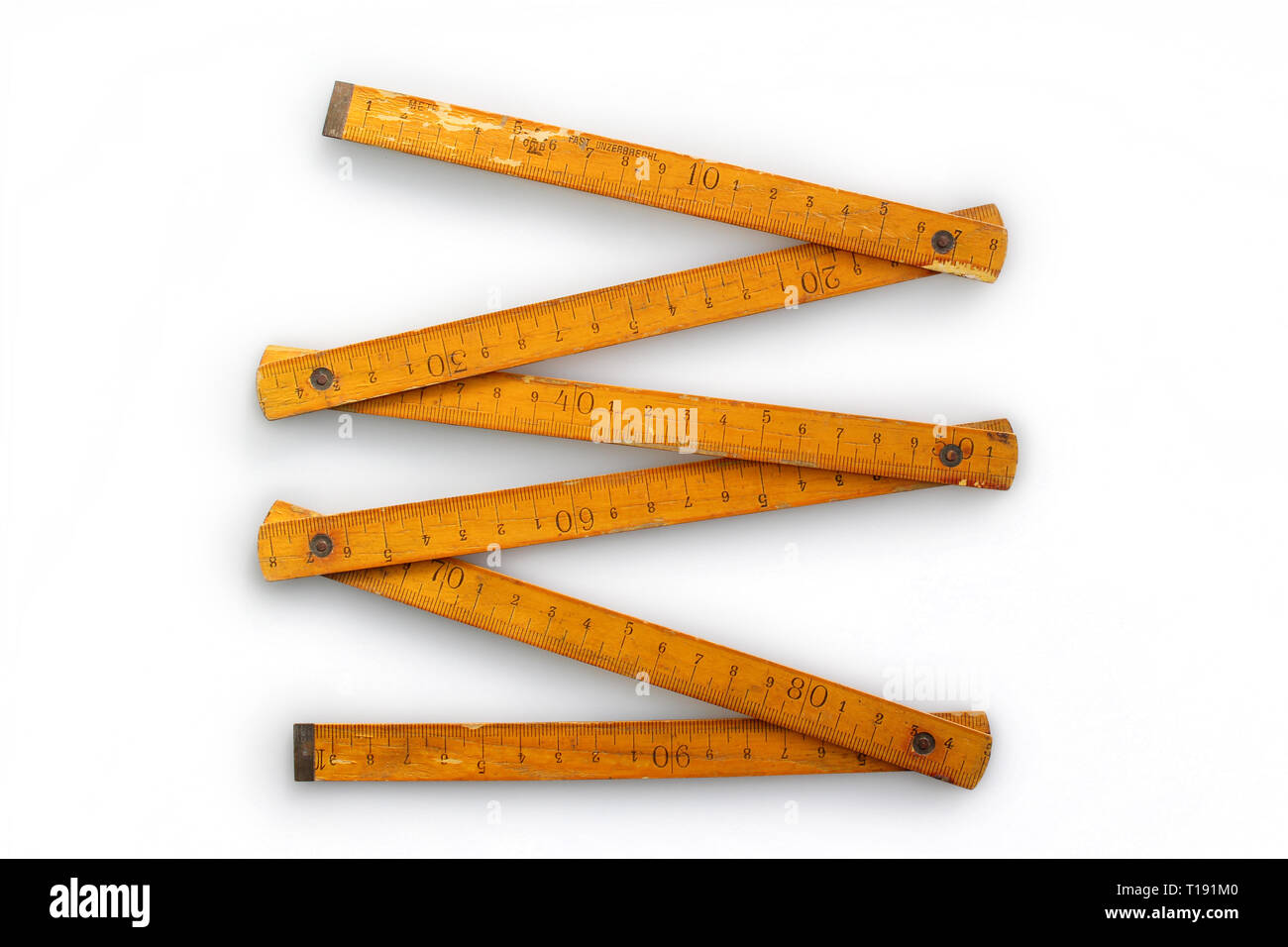 Vintage wooden folding ruler isolated on a white background.isolated on ...