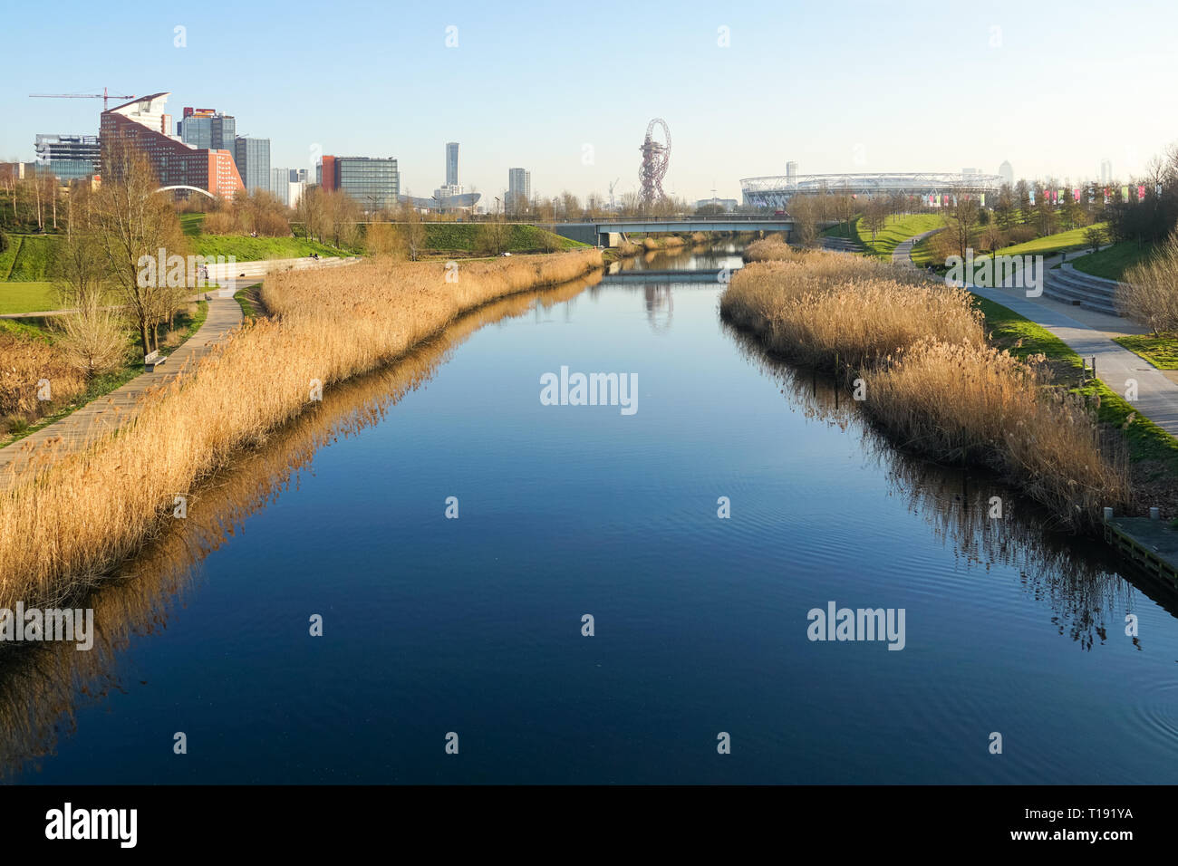 River Lea in Queen Elizabeth Olympic Park, London, England, United ...