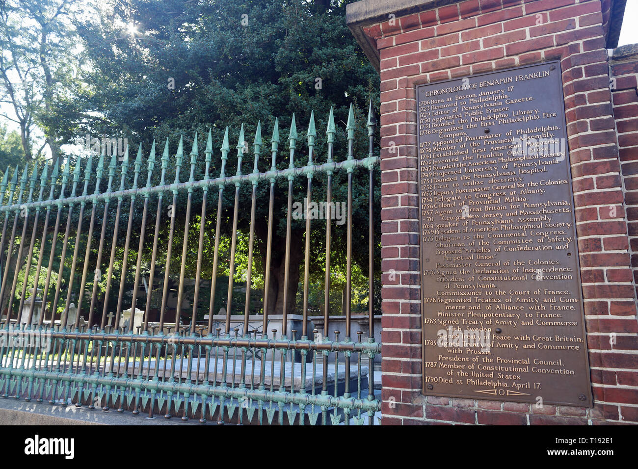 Philadelphia, PA / USA - October 19, 2018: Benjamin Franklin's burial ...