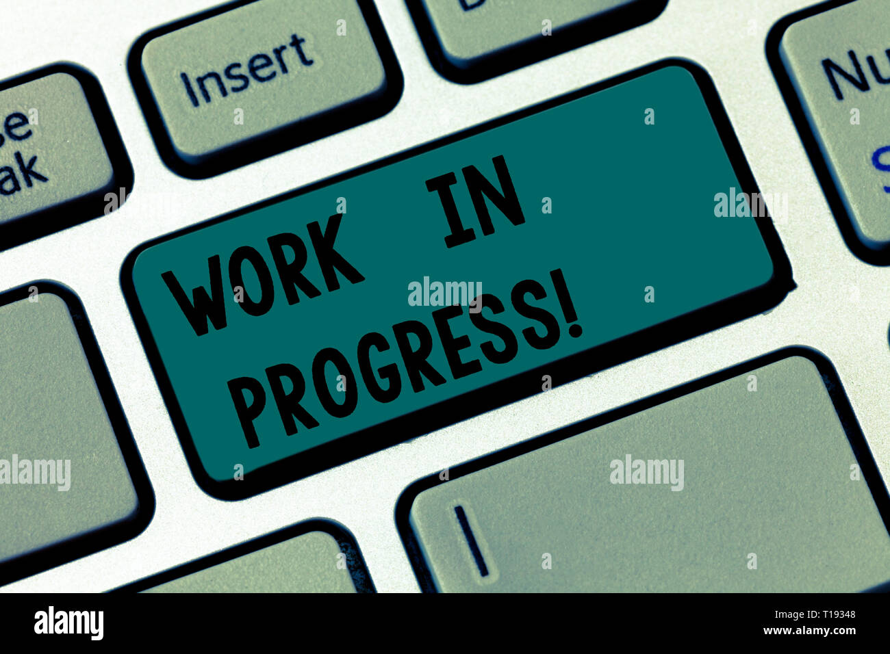 Text sign showing Work In Progress. Business photo text Job still being ...