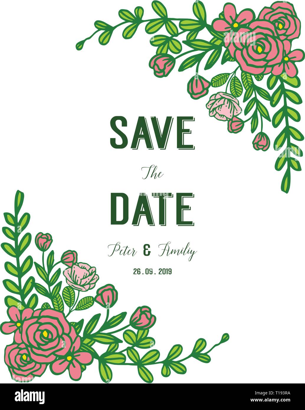 Vector illustration marriage invitation card with flower frames over ...