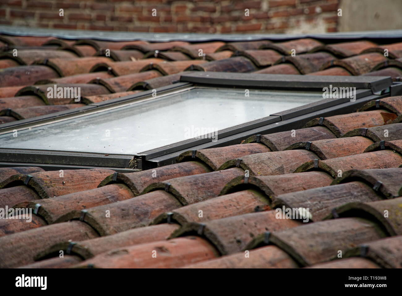 Roof tileswith window , medieval old roof tile, HDR shot from Stock ...