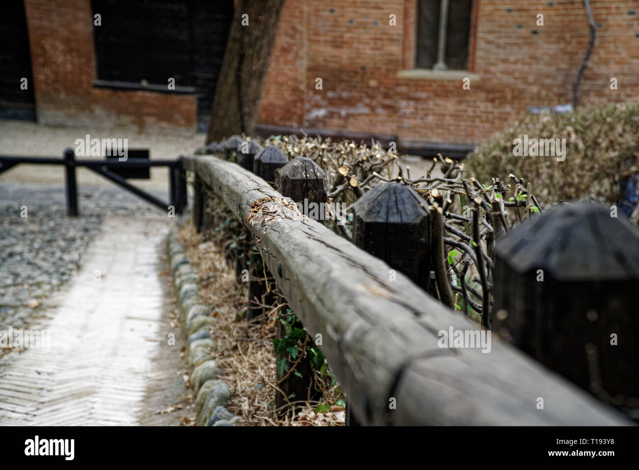 Medieval wooden staircases and handrails to the doors of the ancient ...
