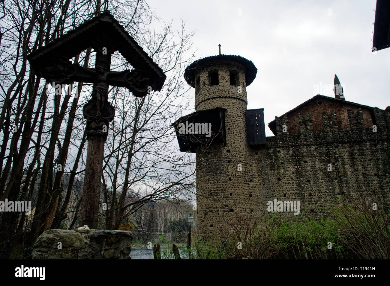 Towers of Medieval castle from red rocks or stones Stock Photo - Alamy