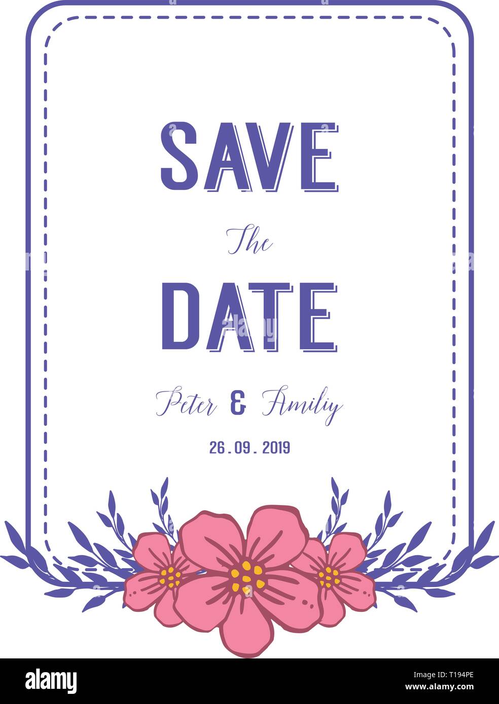 Vector illustration lettering save the date with abstract pink flower frames hand drawn Stock ...