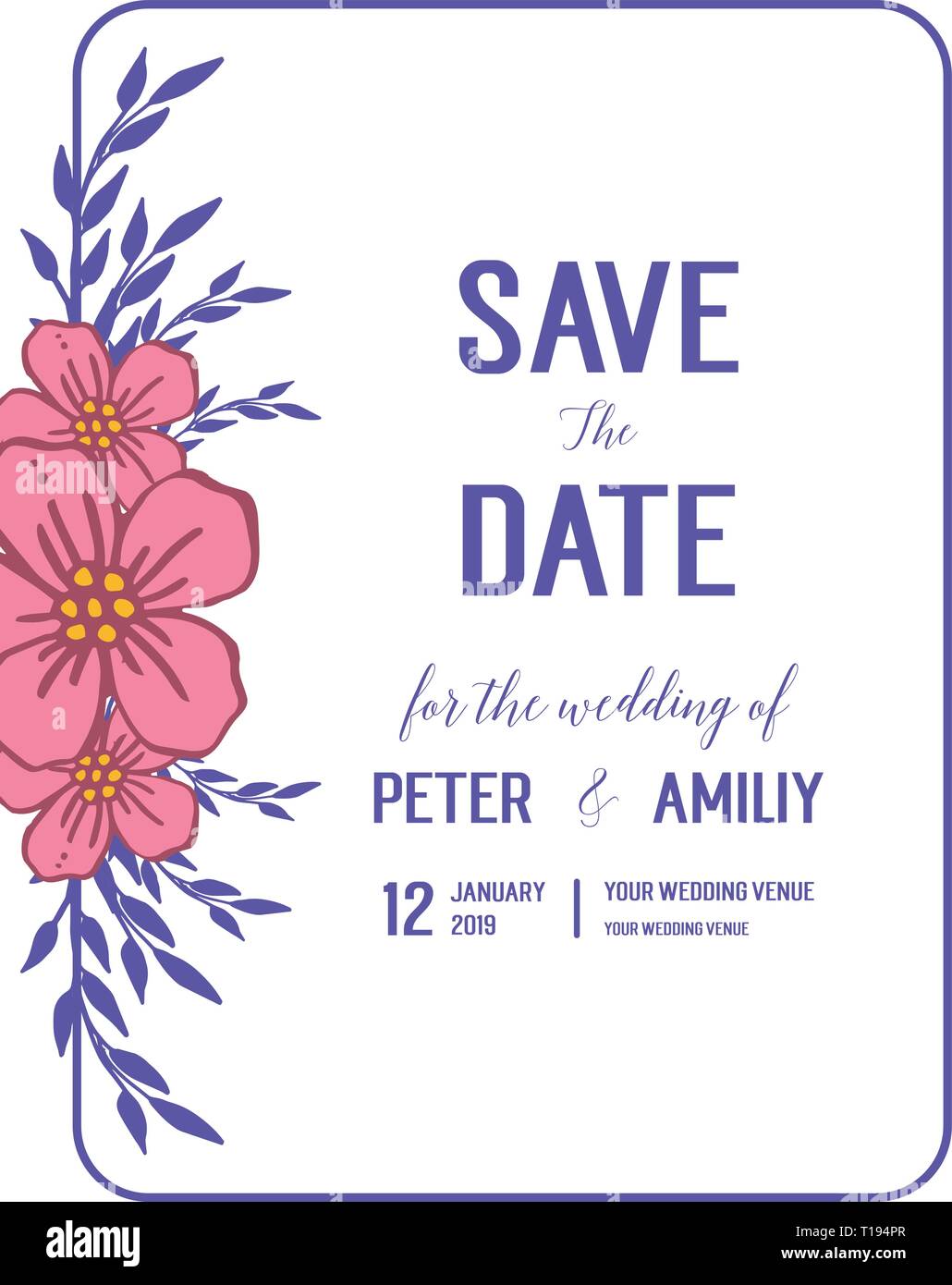 Vector illustration lettering save the date with abstract pink flower frames hand drawn Stock ...
